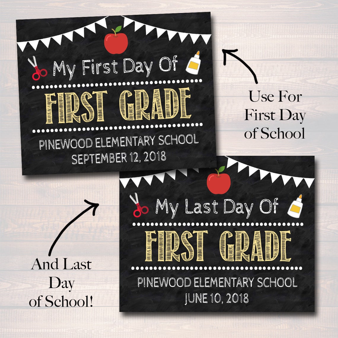 EDITABLE Template Back to School Set First Day Last Day | Etsy