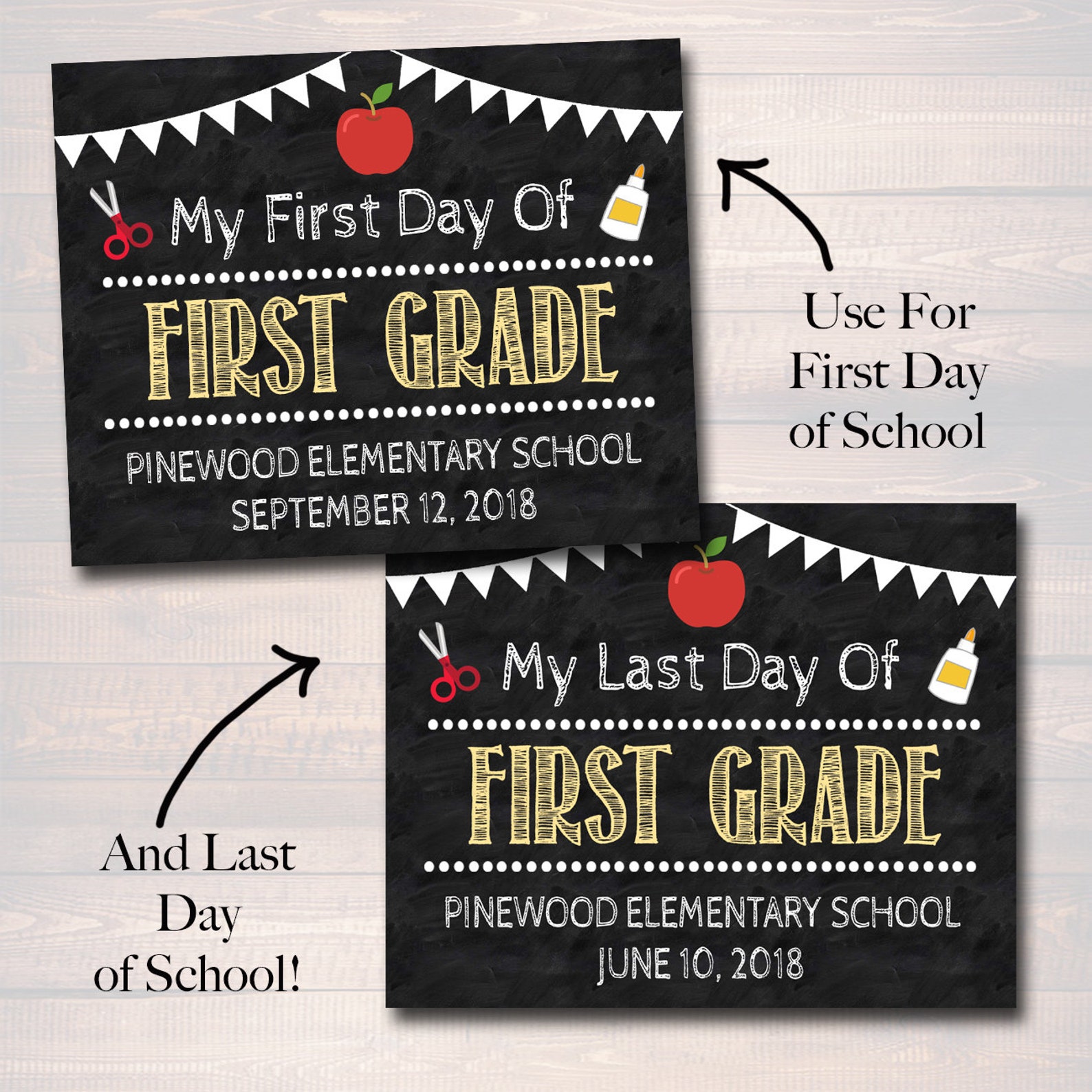 EDITABLE Template Back to School Set First Day Last Day | Etsy