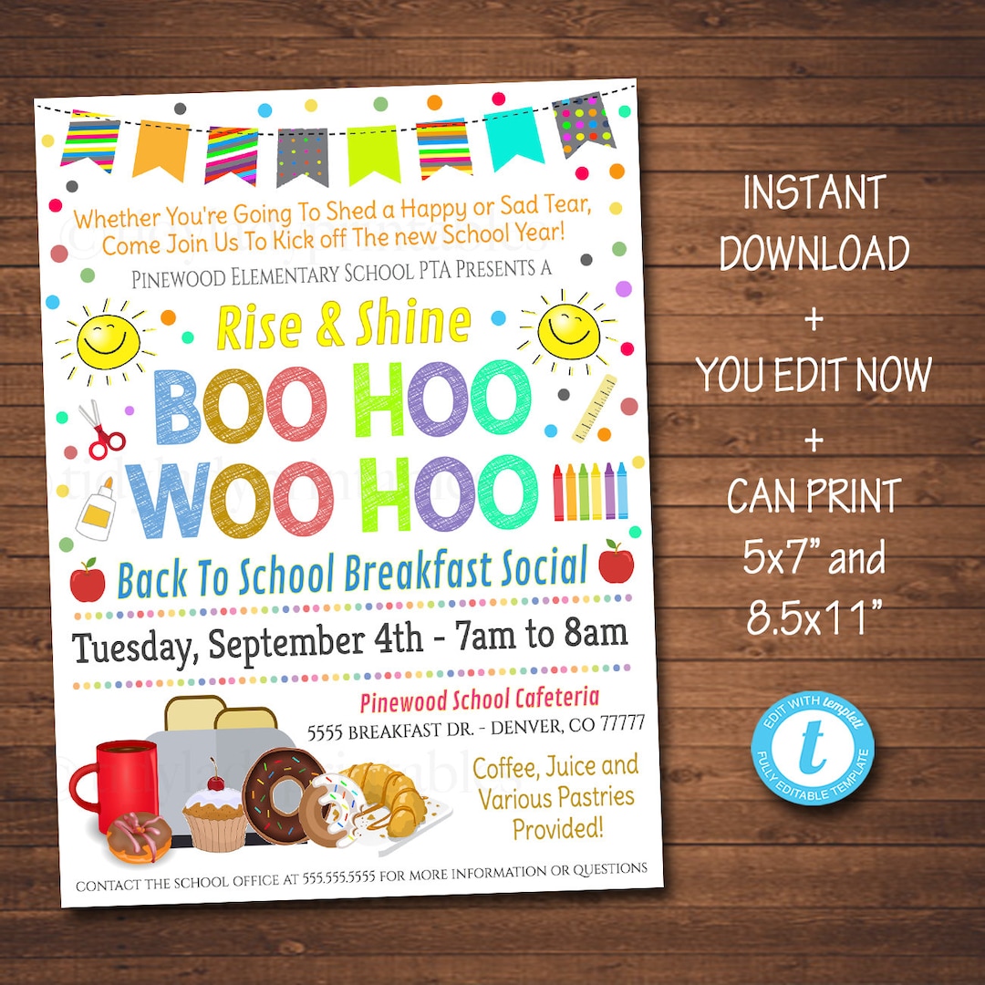 EDITABLE Boo Hoo Woo Hoo Yahoo Breakfast Social Printable PTA PTO Flyer ...