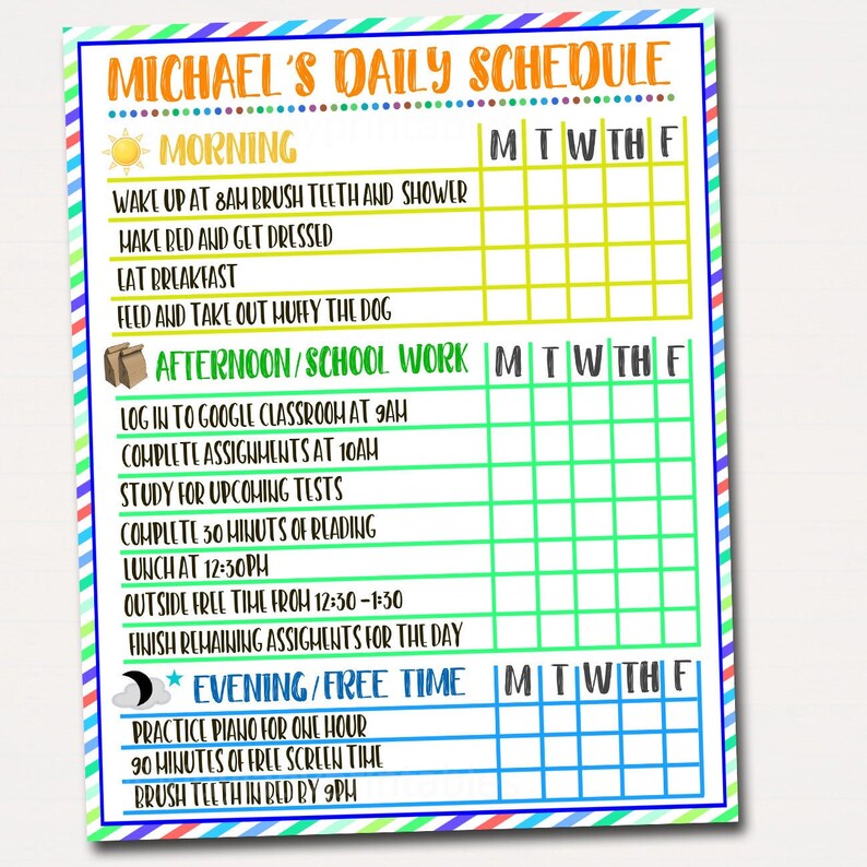 Home School Schedule Daily Weekly Subject Checklist Homework - Etsy