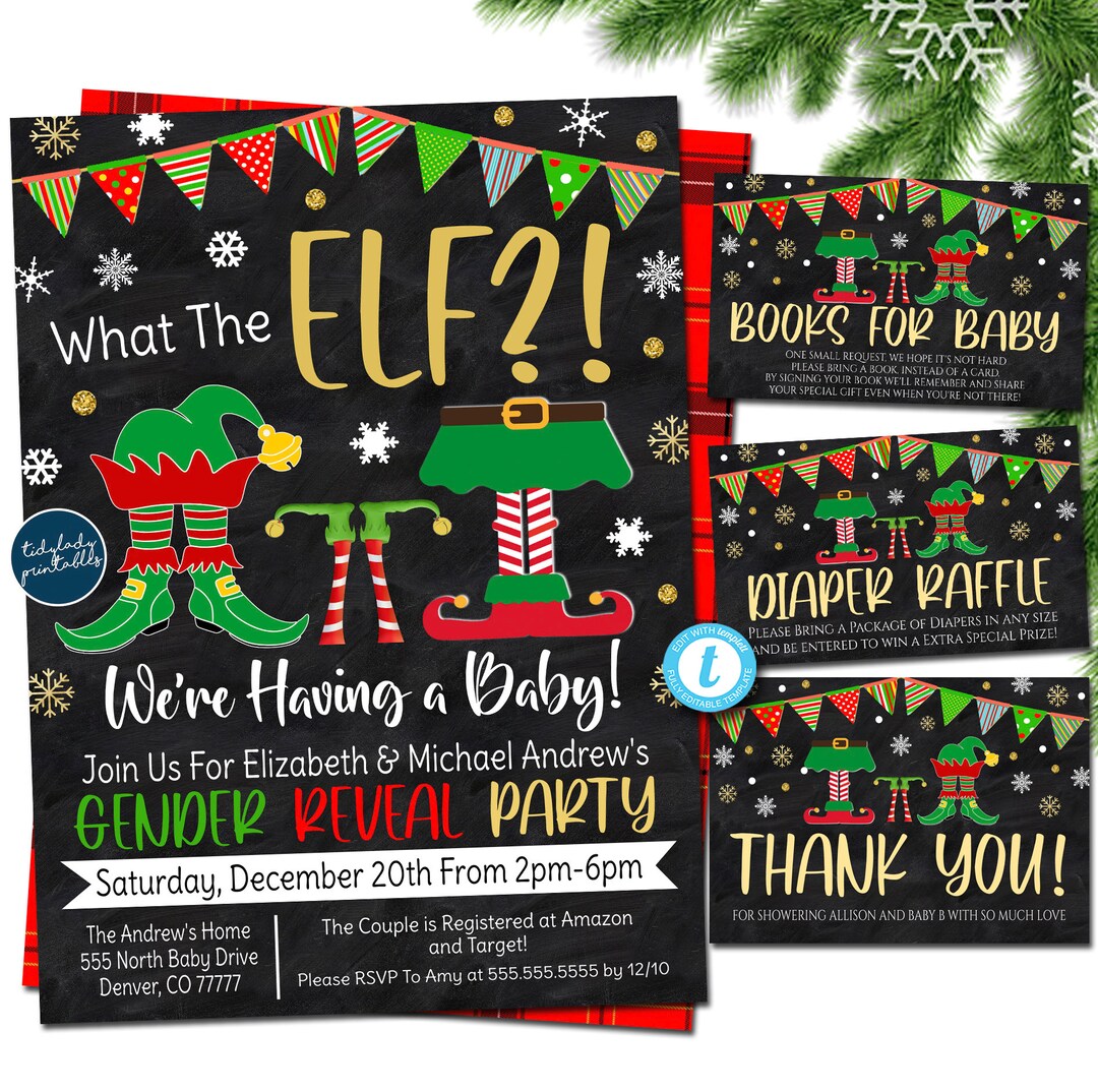 Christmas Elf Gender Reveal Invitation: Holiday Baby Shower (INSTANT ...