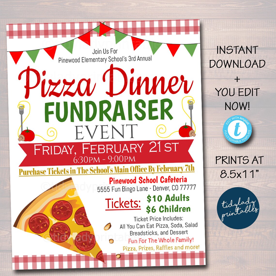 EDITABLE Pizza Dinner Fundraiser Flyer Pto Pta Church - Etsy