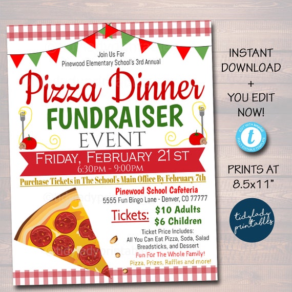 EDITABLE Pizza Dinner Fundraiser Flyer, pto pta, Church Community ...