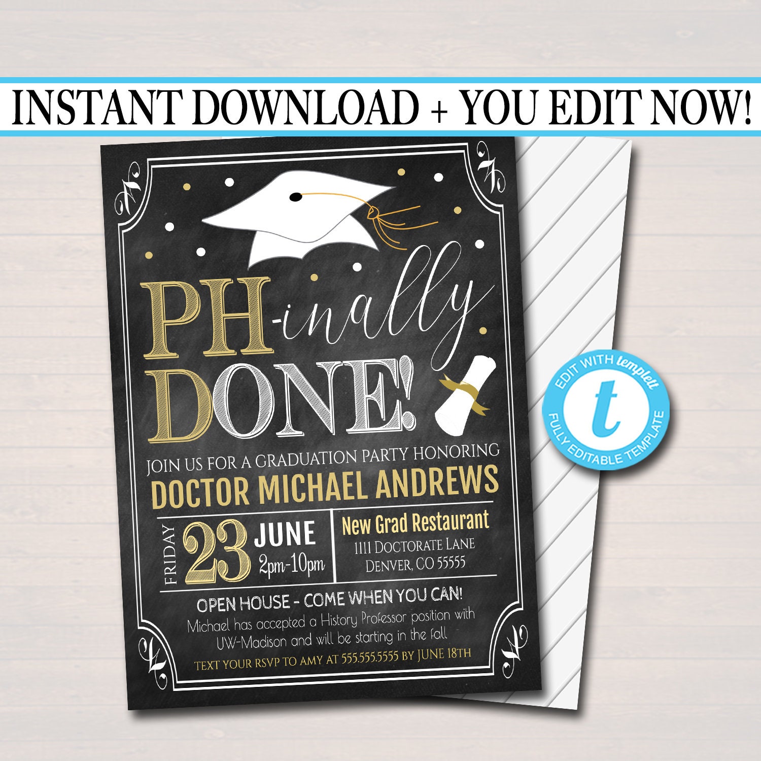 Paper High School College Grad Graduation Party Blue Black White Class ...