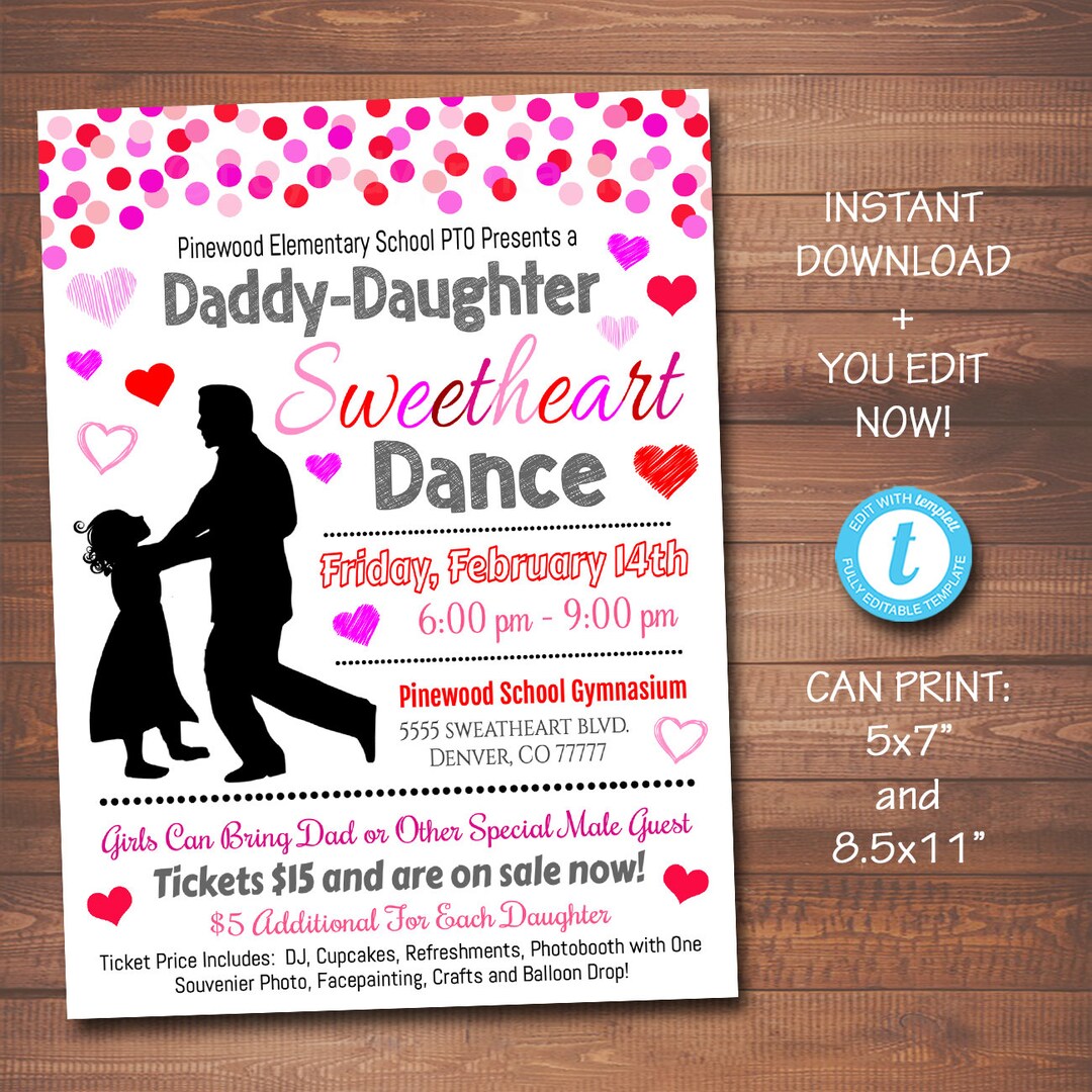 EDITABLE Daddy Daughter Sweetheart Valentine's Day Dance, School Dance ...