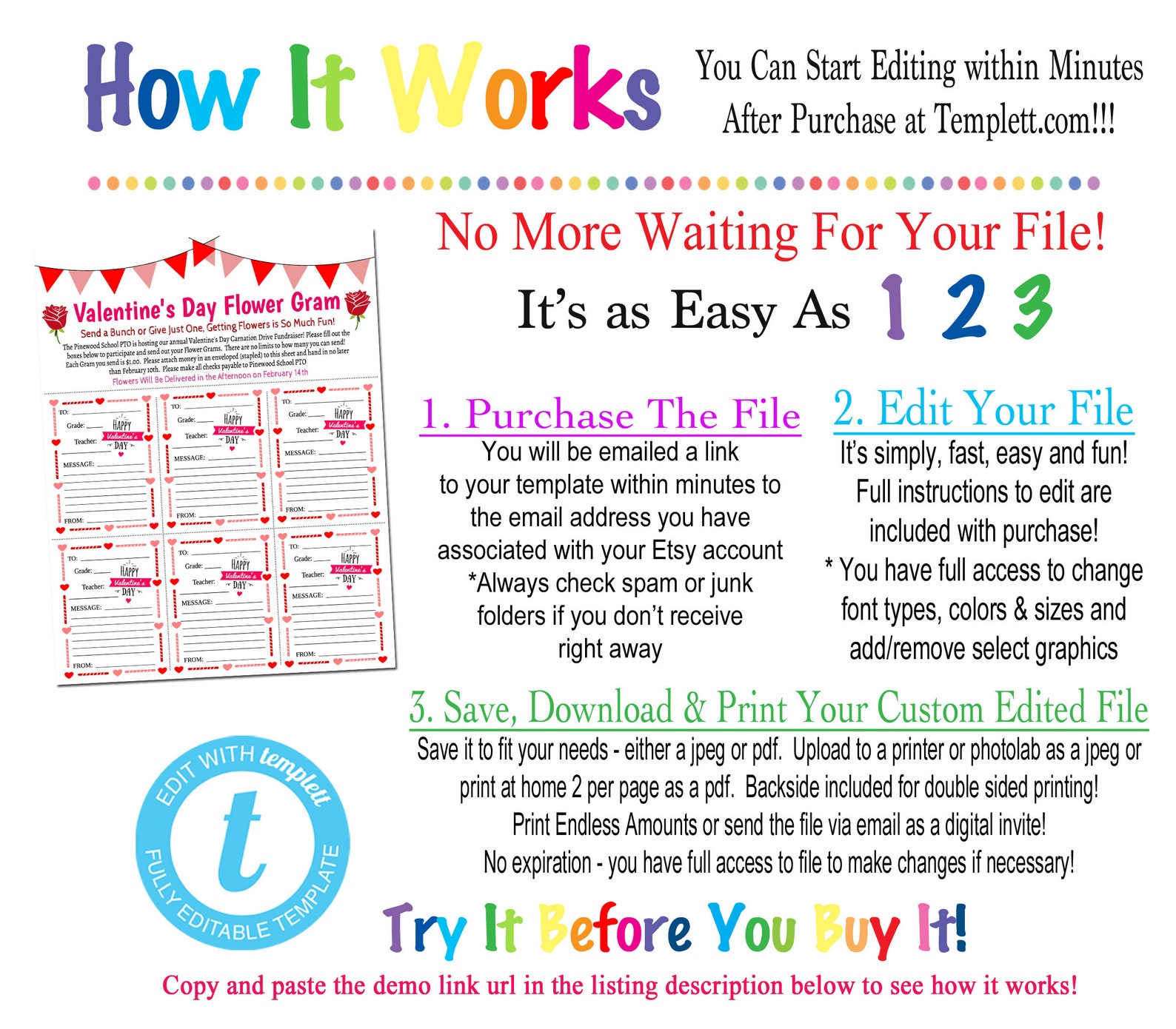 EDITABLE Valentine's Day Flower Gram Flyer School - Etsy