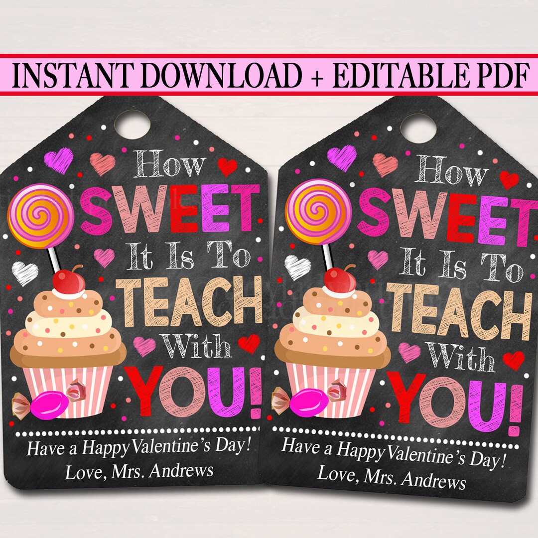 Valentines Day Teacher Coworker Favor Tags, School Appreciation Labels ...