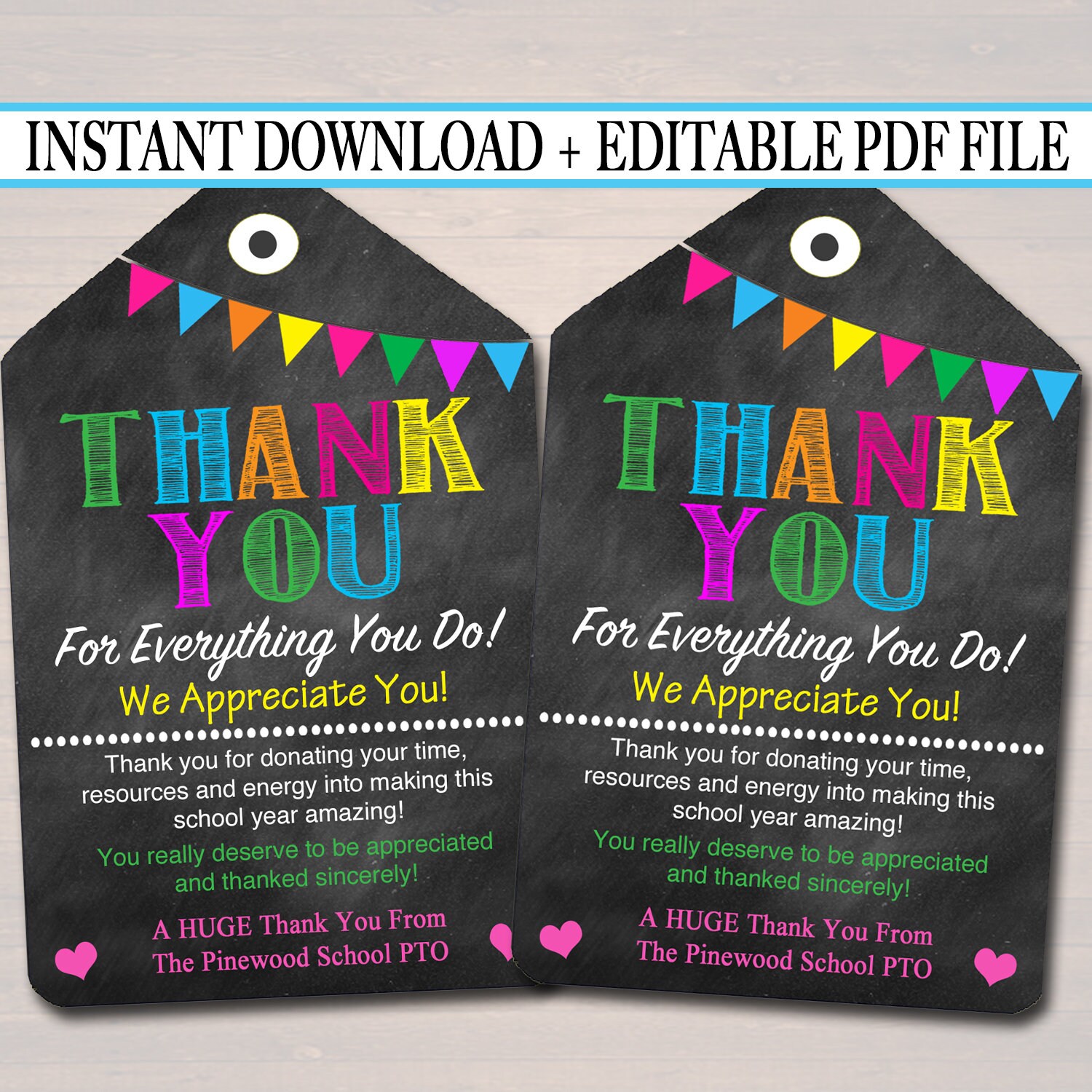 Appreciation Tag Thank you Tag Teacher Gift Tag Staff INSTANT DOWNLOAD ...