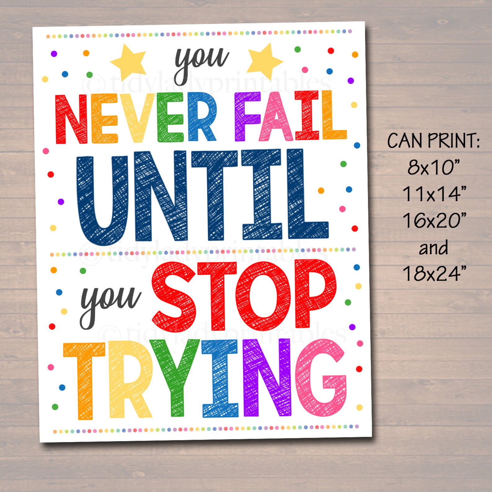 Classroom Decor School Classroom Poster, Never Stop Trying, Never Fail ...