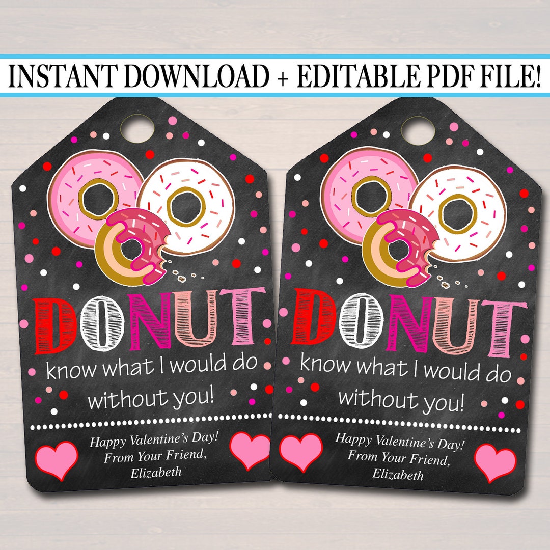 Editable Valentine's Day Donut Gift Tags: Teacher Appreciation (instant ...