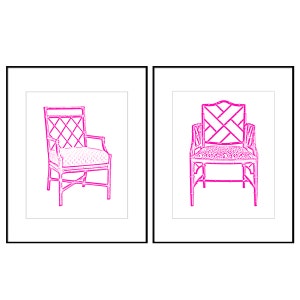 Pink Chinoiserie Chair Digital Art Print, INSTANT DOWNLOAD, Bamboo ...