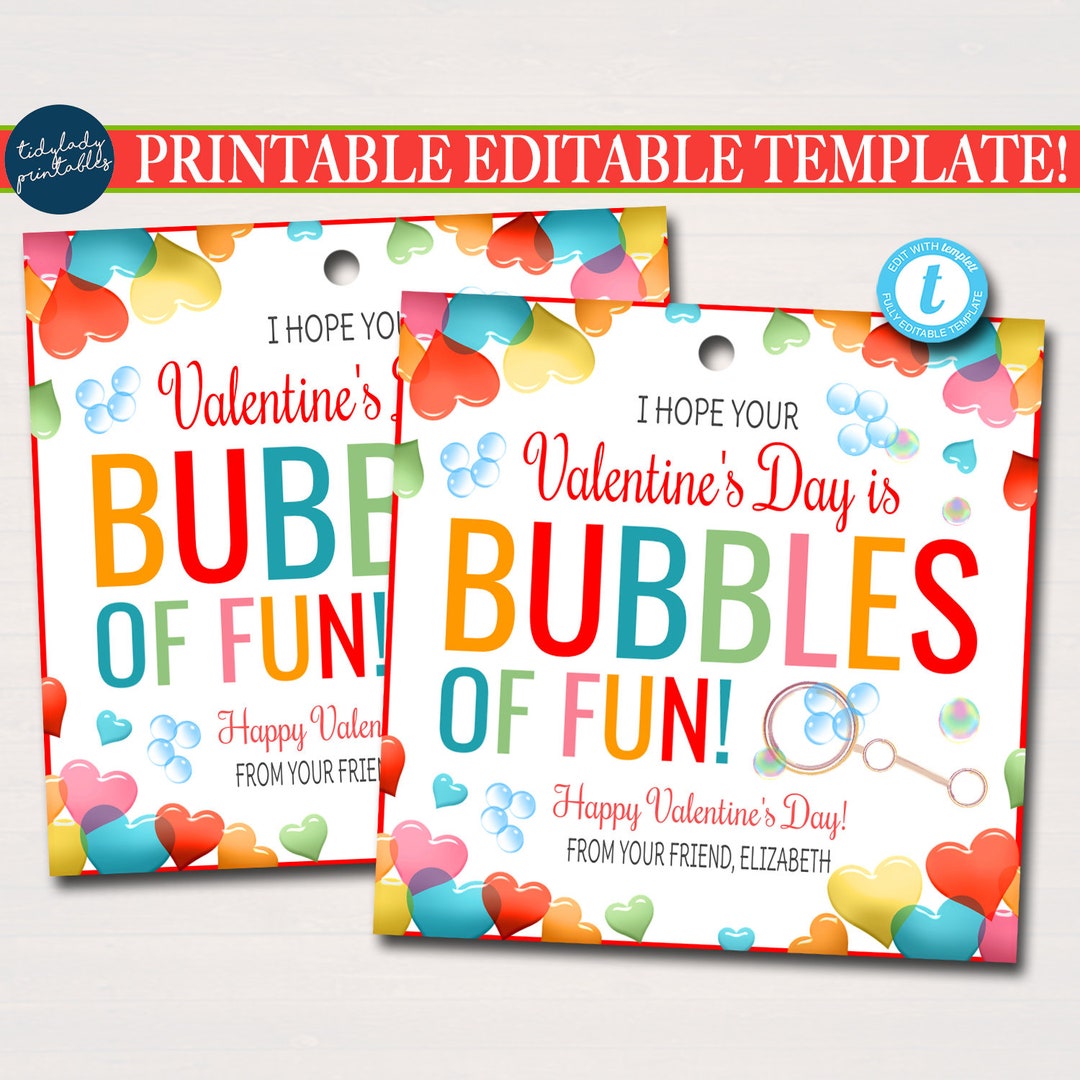 Valentines Bubbles Gift Tags, Bubbles of Fun Kids Friend Classroom ...