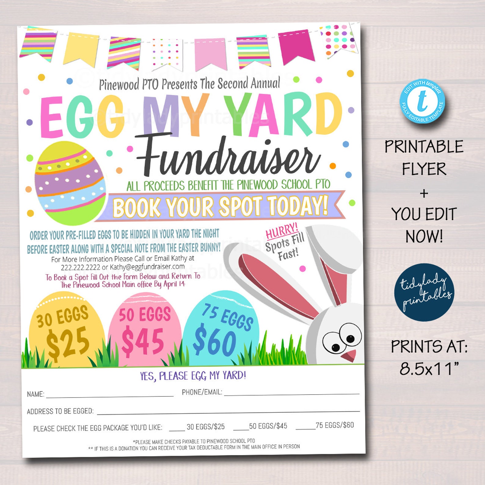 Easter Egg My Yard Fundraiser Flyer Printable Invite Spring - Etsy