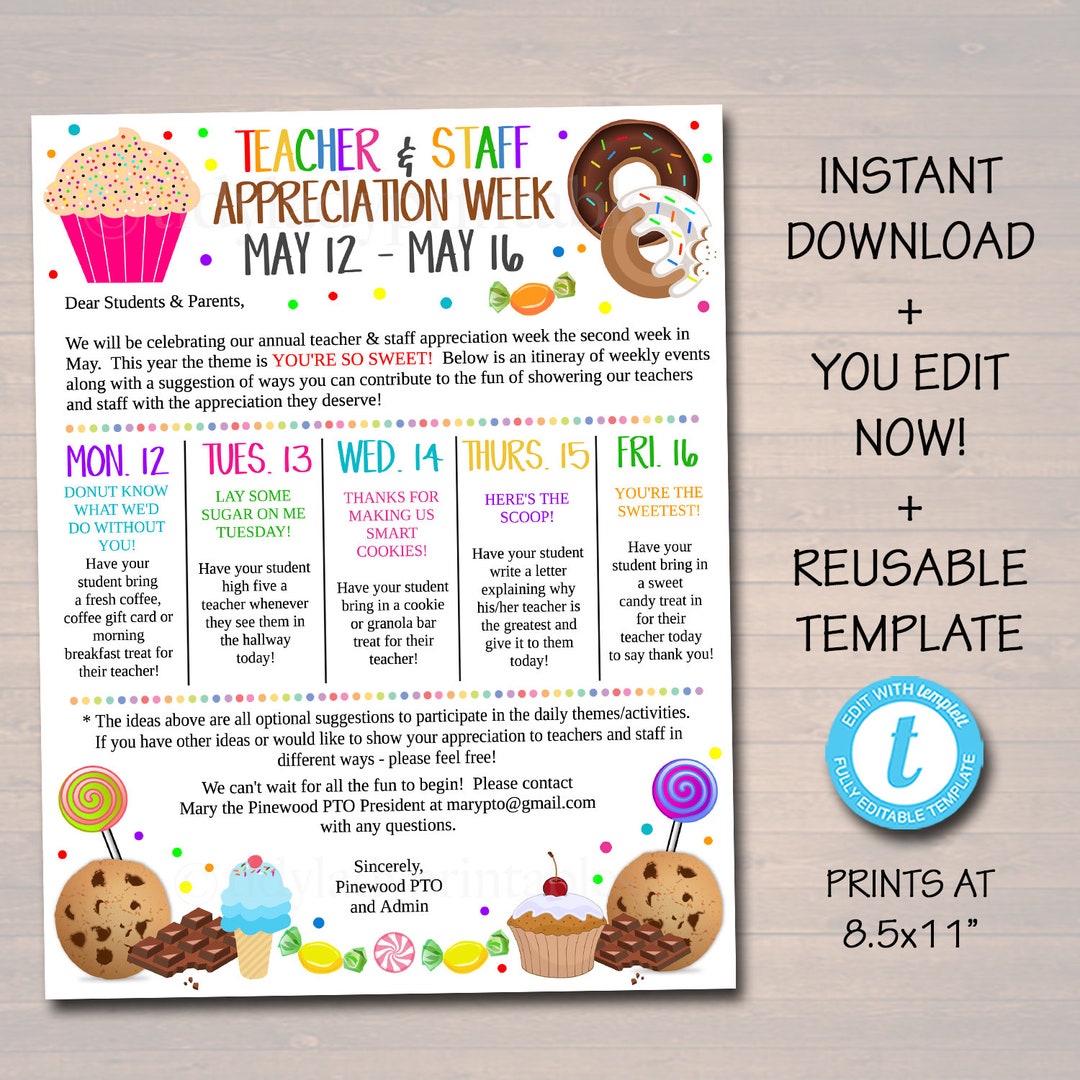 Editable Sweet Candy Teacher Appreciation Newsletter (digital Download ...
