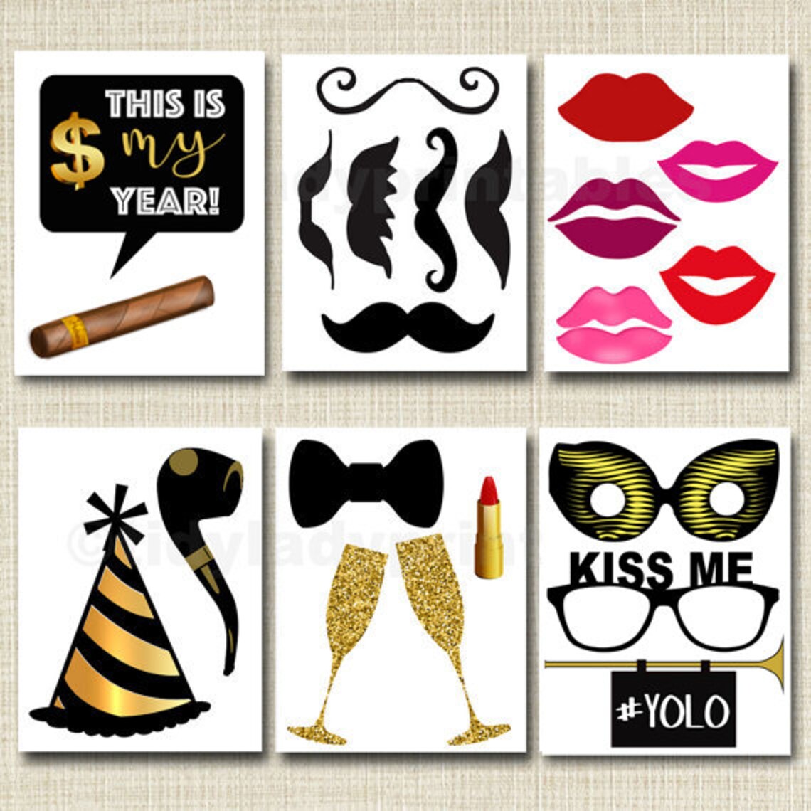 EDITABLE New Years Party Props Printable Photo Booth Props - Etsy