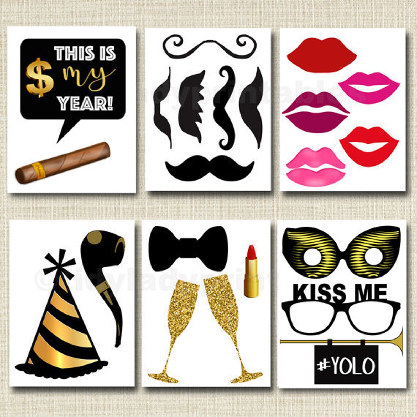EDITABLE New Years Party Props Printable Photo Booth Props - Etsy
