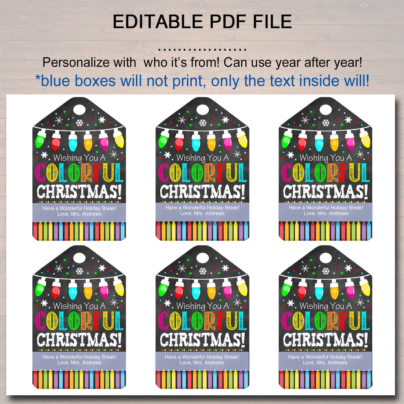 Christmas Gift Tags, Colorful Holiday, Printable Teacher Classroom ...