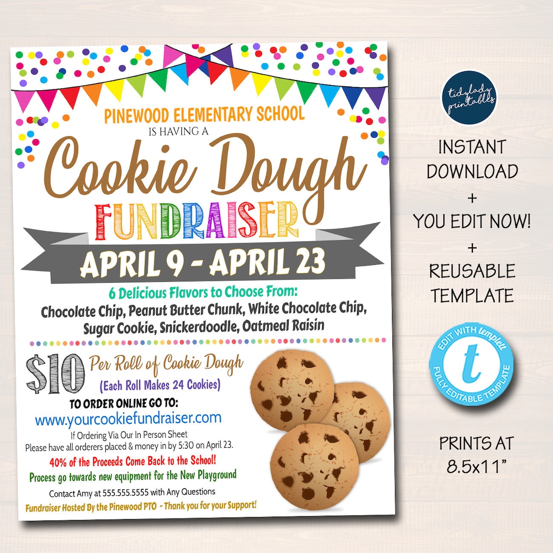 Cookie Dough Fundraiser Flyer School PTA PTO Fundraising - Etsy