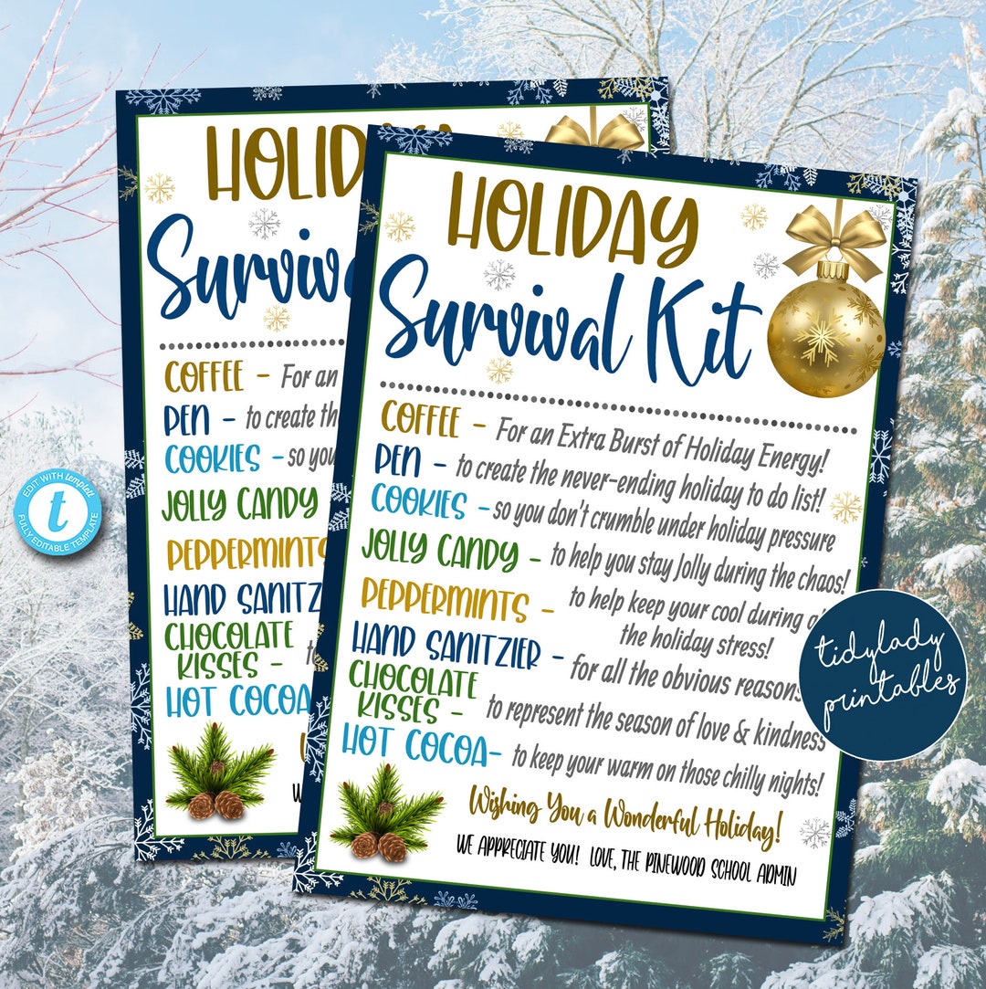 Holiday Survival Kit Printable Tag: Editable Gift Card (digital ...