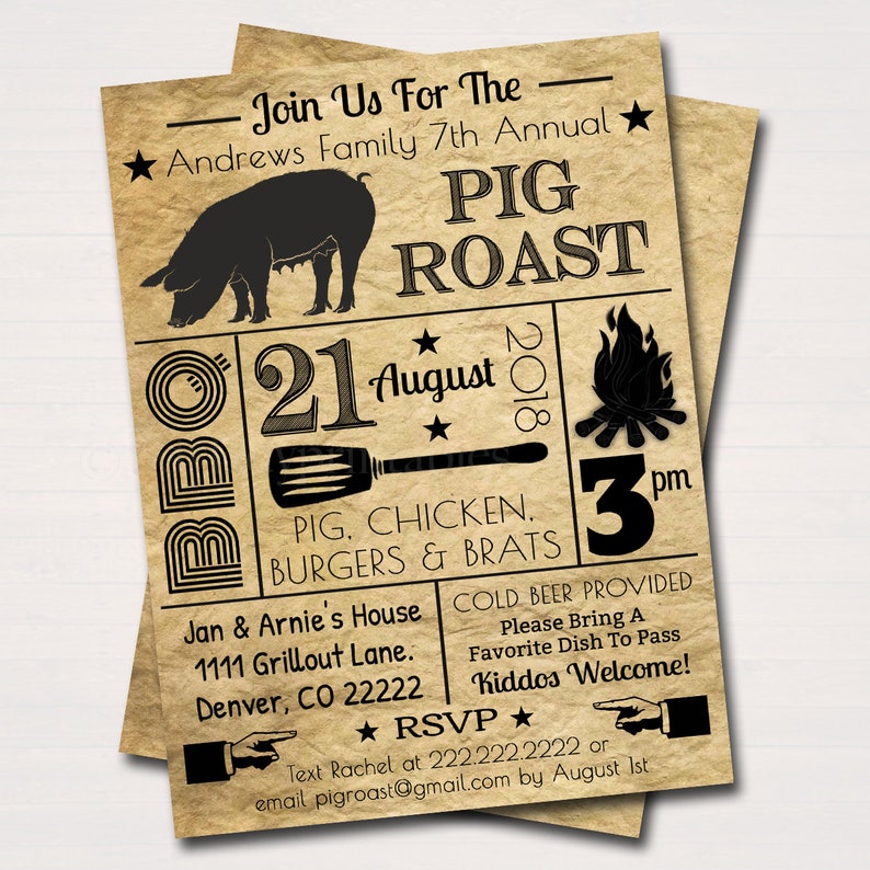EDITABLE Pig Roast Invitation Company Picnic Family Picnic - Etsy