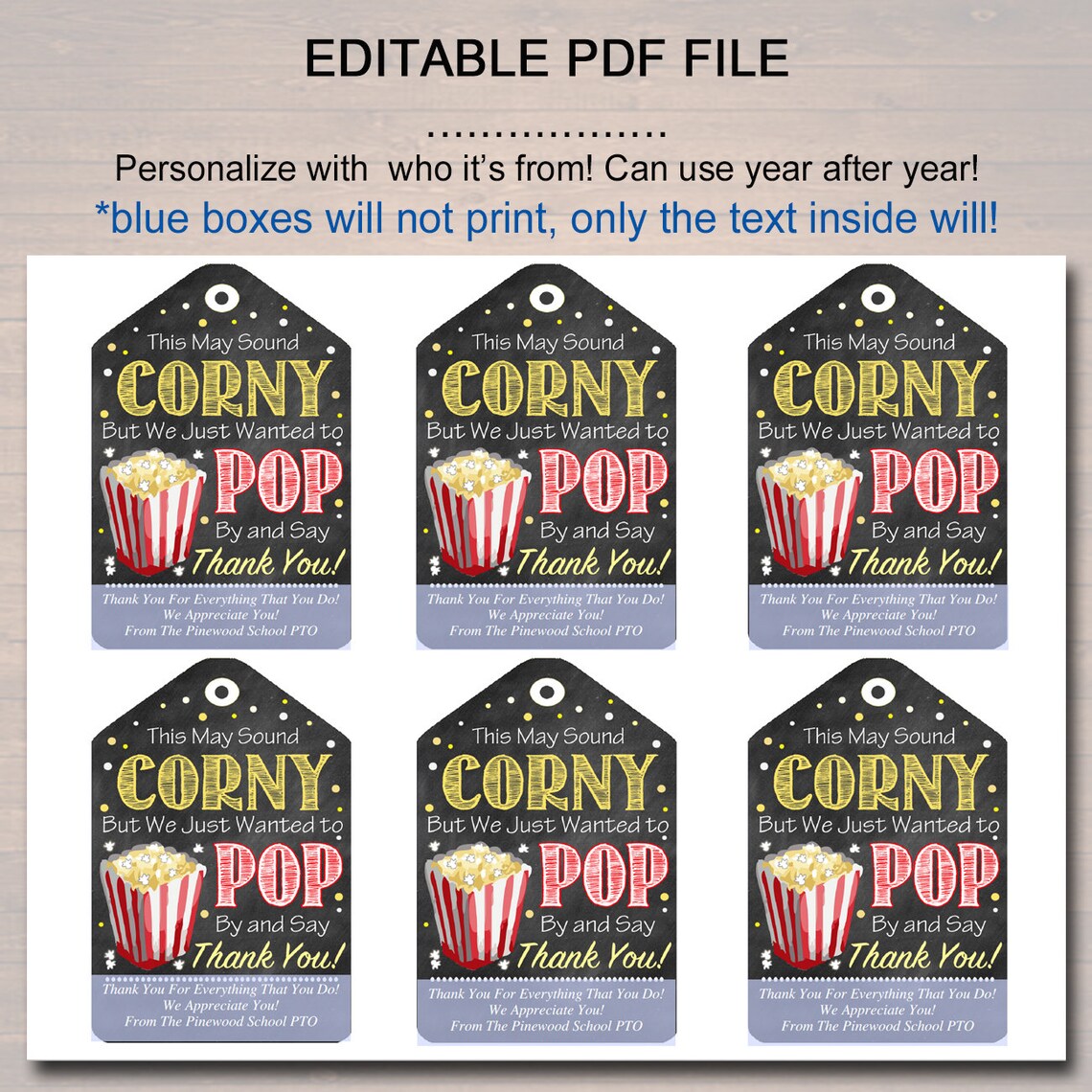 Editable Popcorn Thank You Tags: Teacher & Staff Appreciation This ...