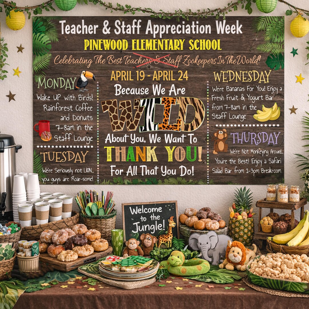 Jungle Theme Teacher Appreciation Week Itinerary Poster, Zoo Without ...