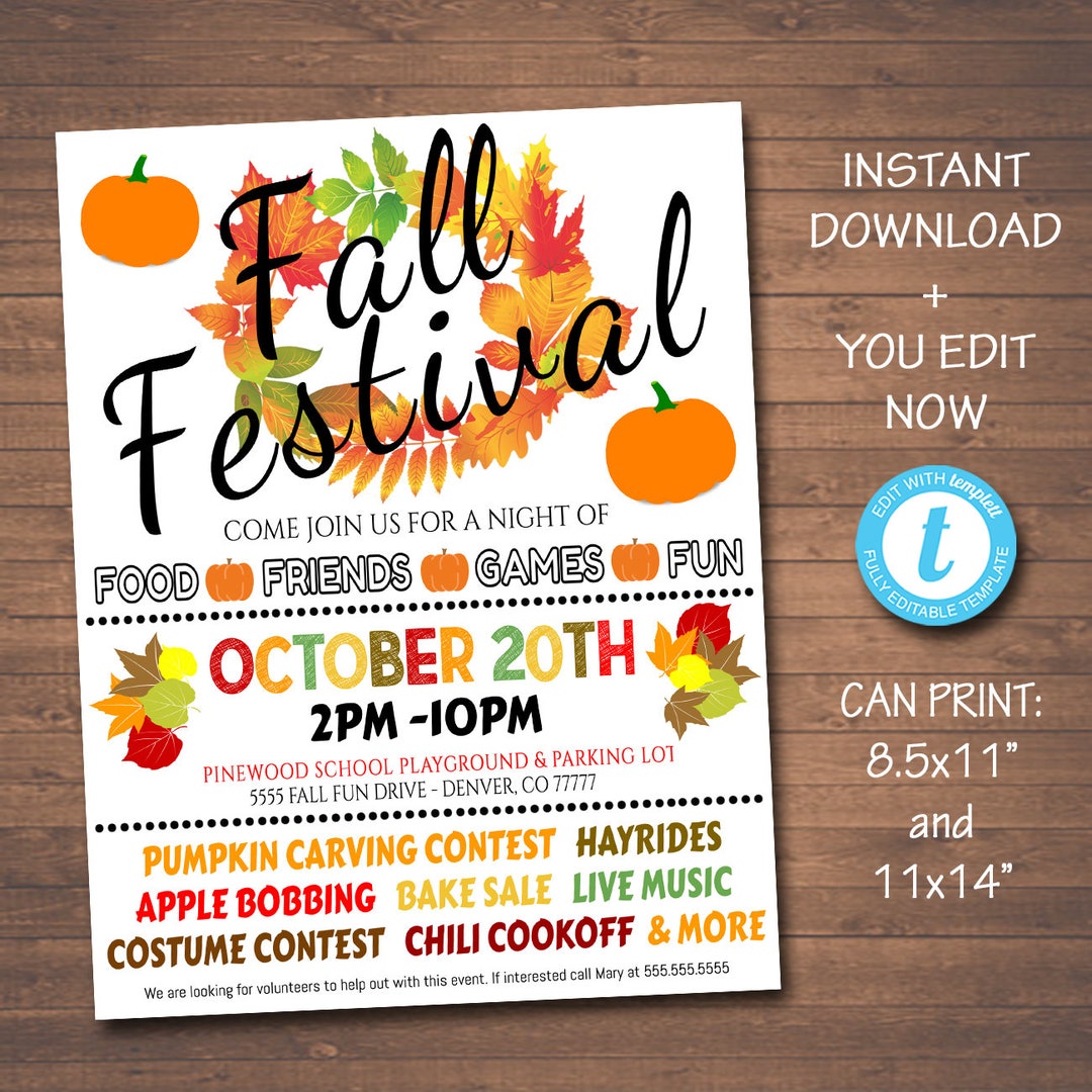 EDITABLE Fall Festival Fall Harvest Flyer/poster Printable Halloween ...