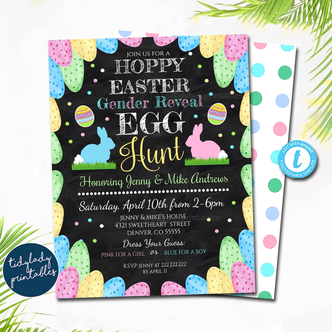 Easter Gender Reveal Invitation Editable Easter Egg Hunt Baby - Etsy