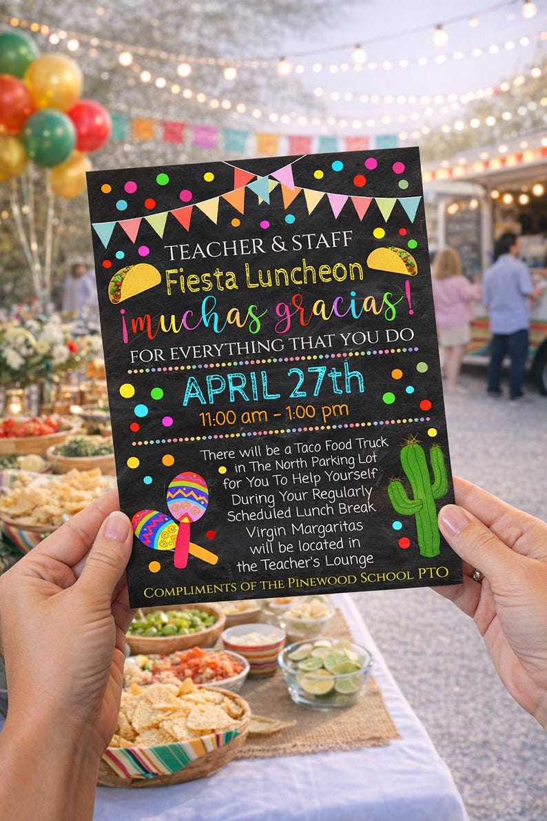 Editable Fiesta Theme Teacher Appreciation Invitation: Nacho Average ...
