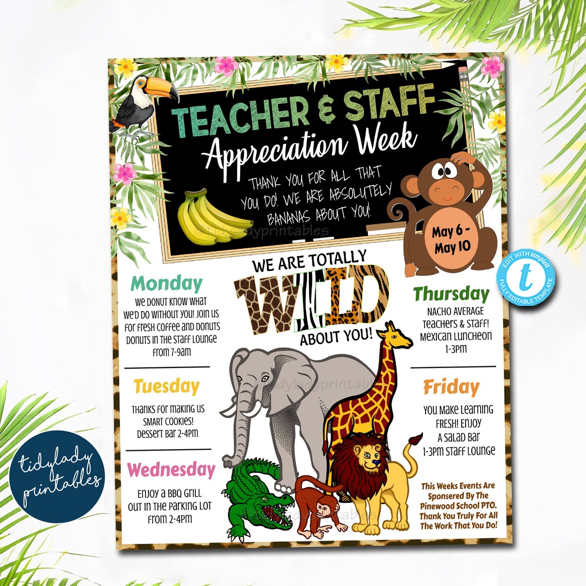 EDITABLE Jungle Teacher Appreciation Week Itinerary We Are - Etsy