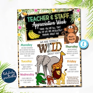 EDITABLE Jungle Teacher Appreciation Week Itinerary, We Are Wild About ...