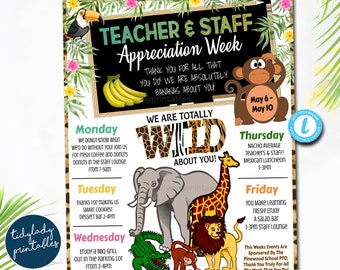 Jungle Teacher Appreciation Week Itinerary, We Are Wild About You ...
