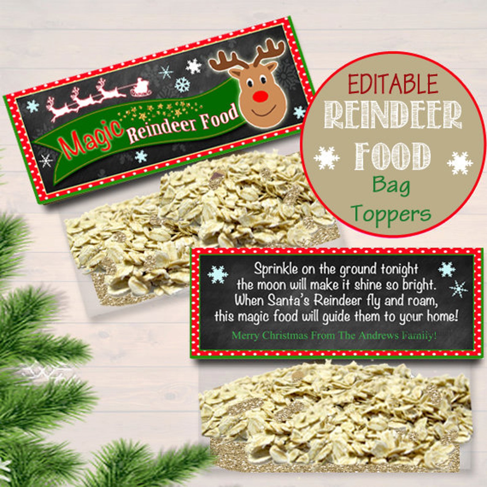 Editable Magic Reindeer Food Bag Toppers: Christmas Eve (instant ...