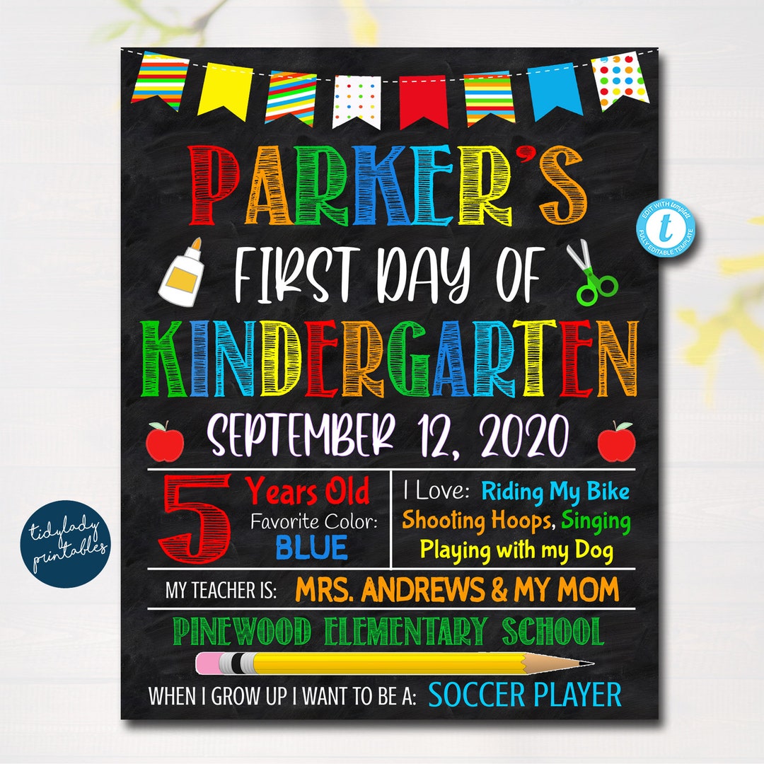 First Day of School Sign, Back to School Chalkboard Poster Kindergarten ...