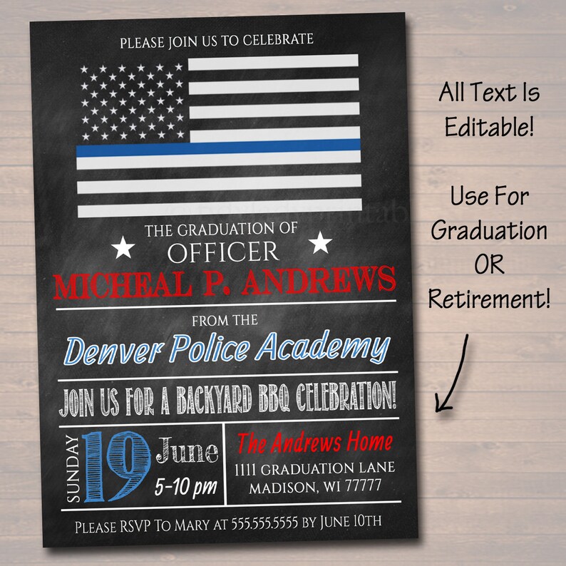 Police Academy Graduation Invitation Chalkboard Printable | Etsy