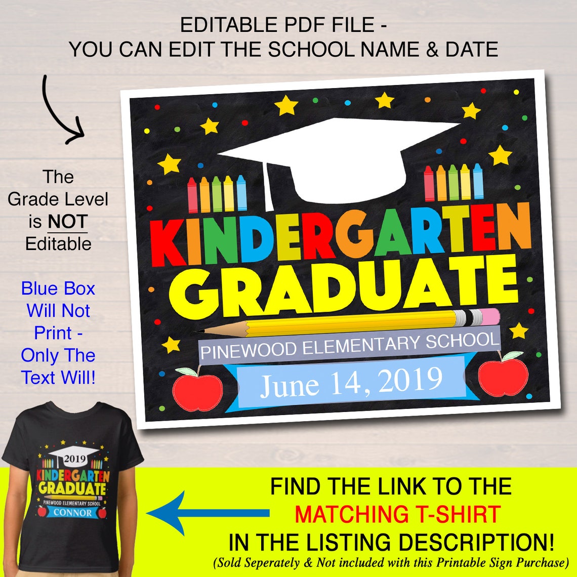 EDITABLE DATE Kindergarten Graduation Photo Prop Last Day End | Etsy