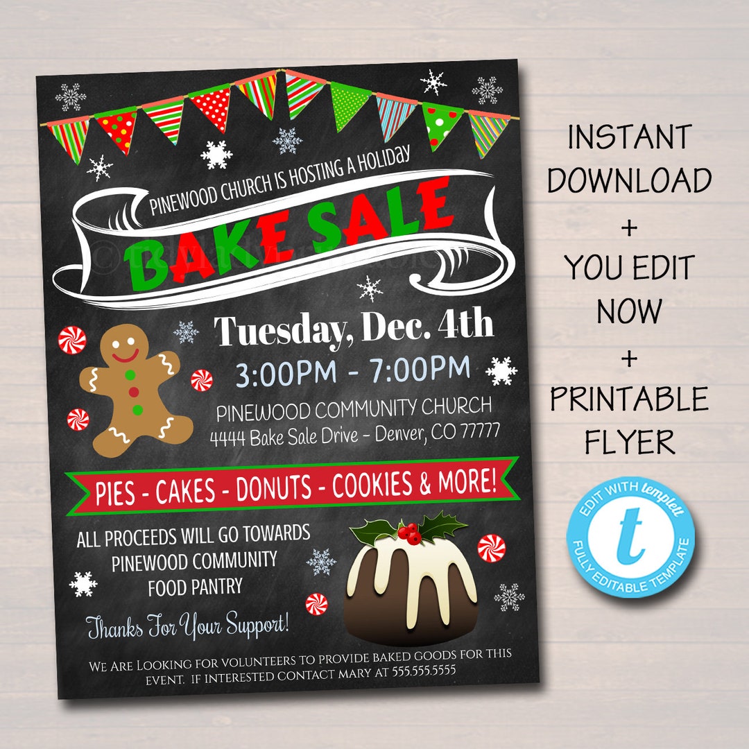 EDITABLE Holiday Bake Sale Flyer, Printable PTA PTO, School Family ...