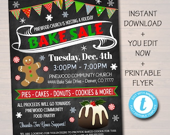 Holiday Bake Sale Flyer, Printable PTA PTO, School Family Fundraiser ...
