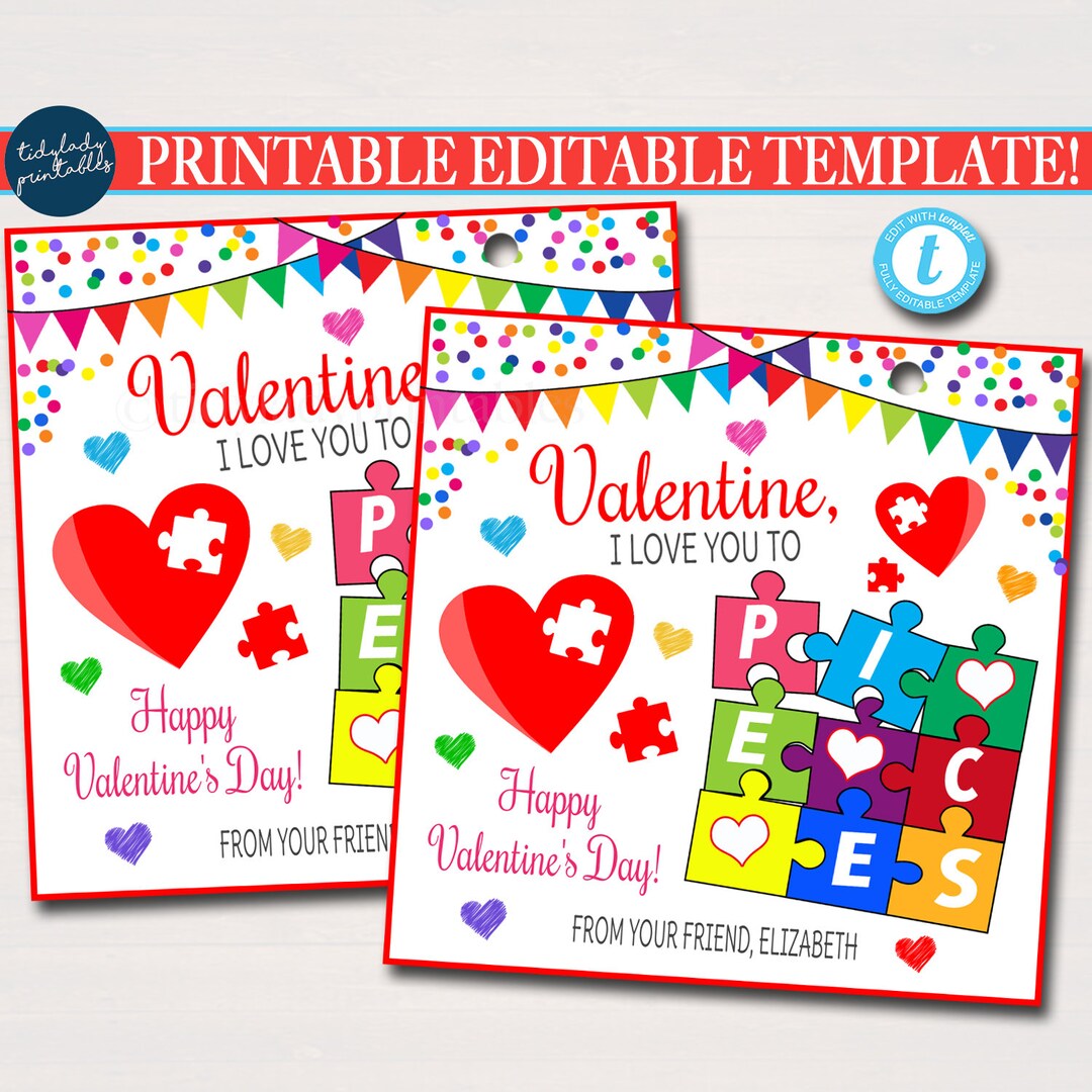 Valentine Puzzle Gift Tags, Pop-it Gift Labels Valentine's Day Teacher ...