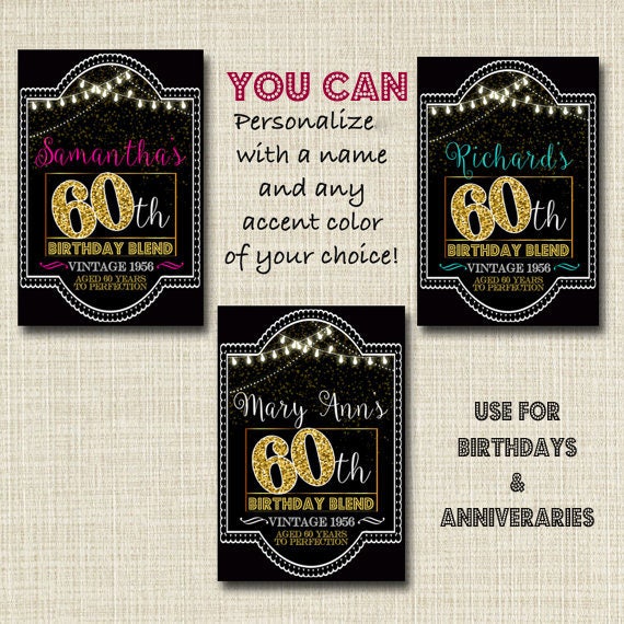 EDITABLE 60th Birthday Custom Wine Labels Cheers to 60 Years - Etsy Canada