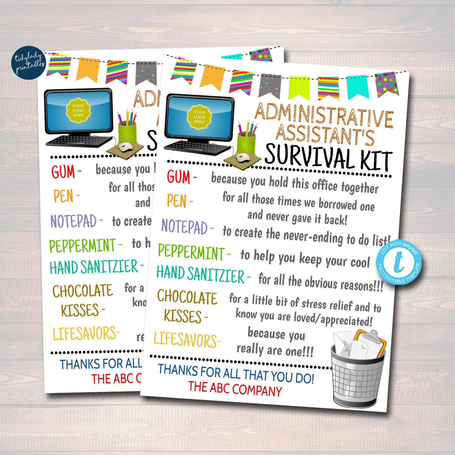 Admin Assistant Survival Kit Gift Tags: Editable Template (digital) - Etsy