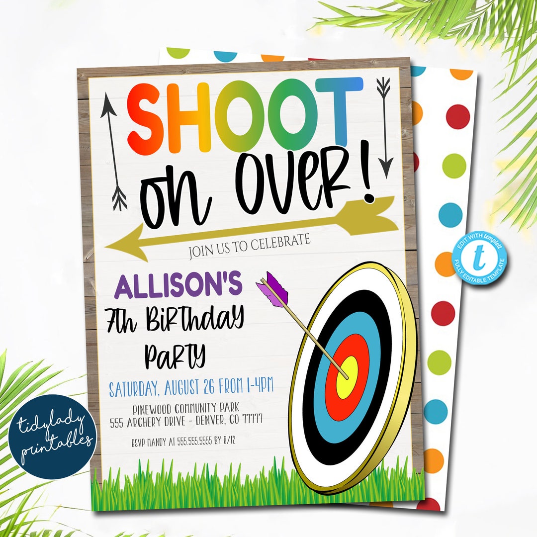 Archery Party Invitation, Shoot on Over Bows and Arrows Birthday Party ...