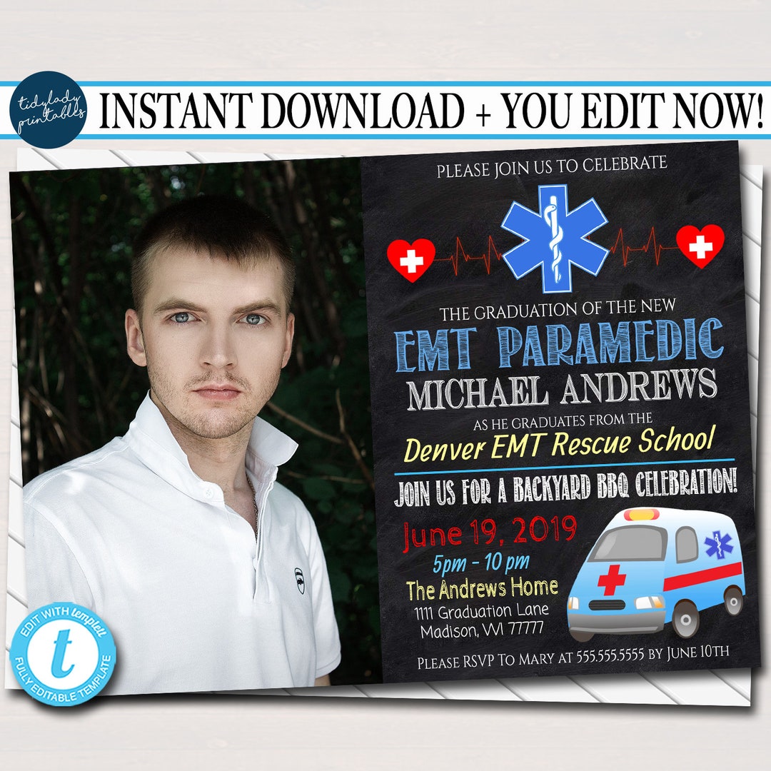 Paramedic Graduation Invitation: Chalkboard Style, Customizable ...