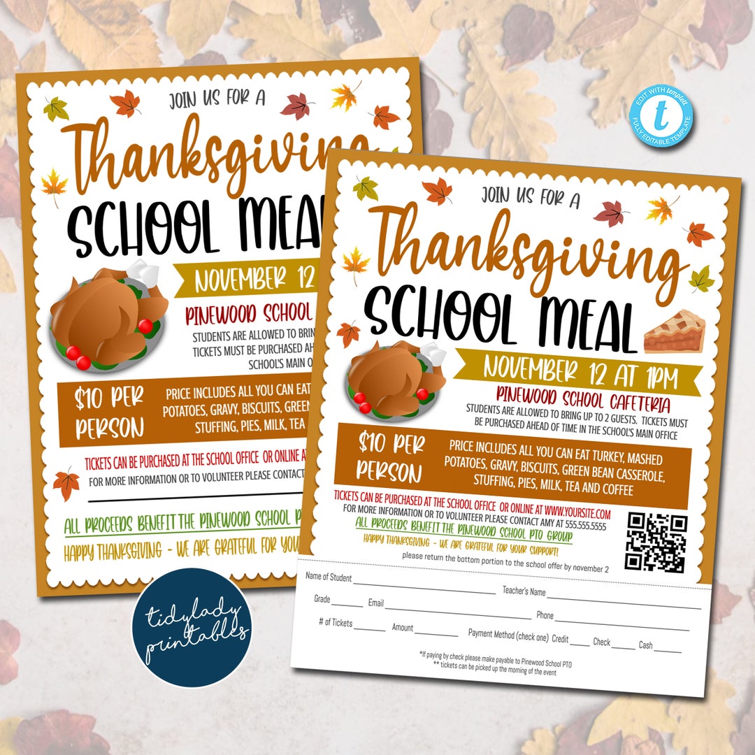 Thanksgiving School Meal Flyer Template (digital Download) - Etsy