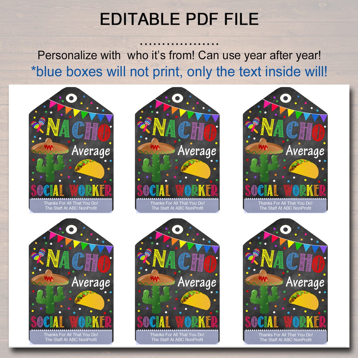 EDITABLE Nacho Average Social Worker Appreciation Favor Gift - Etsy