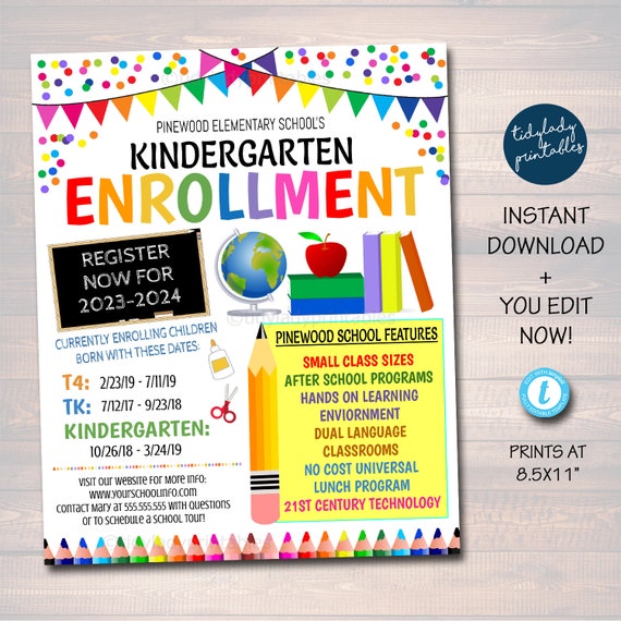 EDITABLE School Enrollment Registration Flyer Printable PTA PTO Flyer