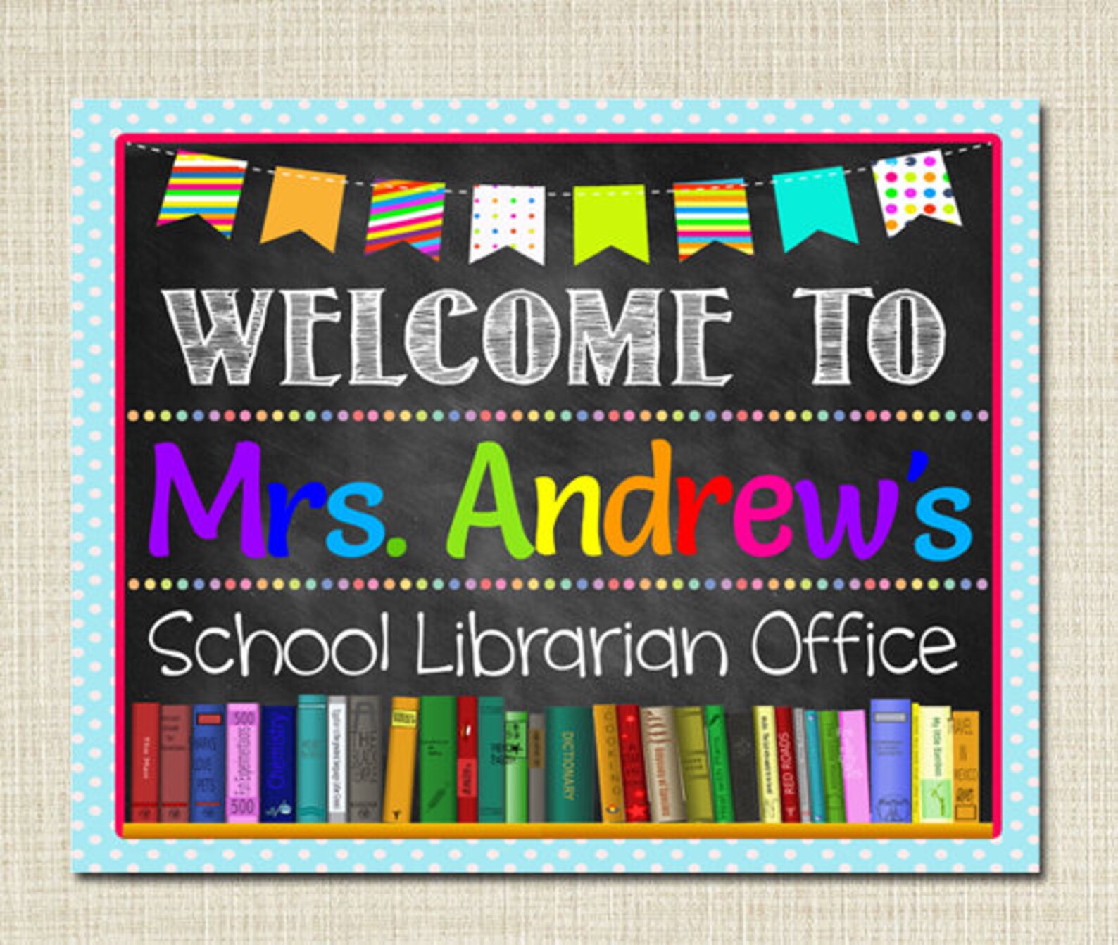 Editable School Librarian Door Sign: Library Decor (digital Download ...