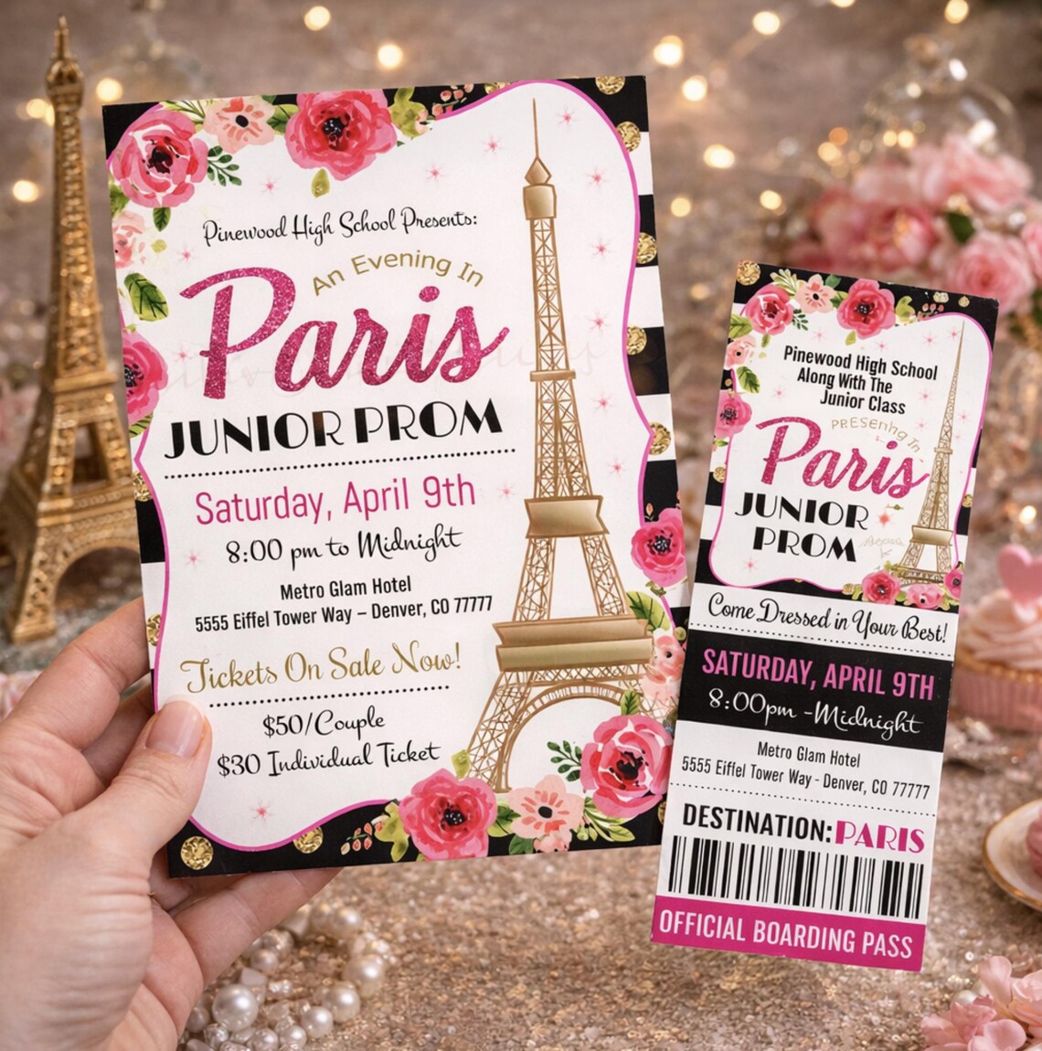 Editable Paris Theme Prom Ticket & Flyer Set: School Dance Invite ...