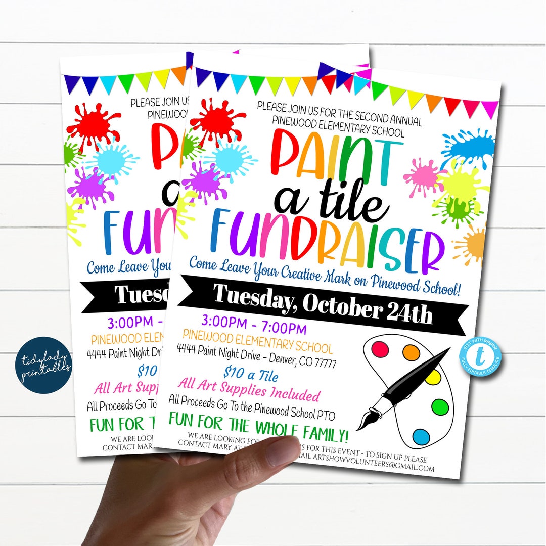 Paint a Tile Fundraiser Flyer, Family Art Night Flyer, School Pto Pta ...