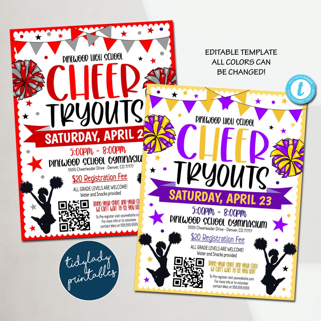 Cheer Tryouts Flyer: Editable School Team Event Template - Etsy